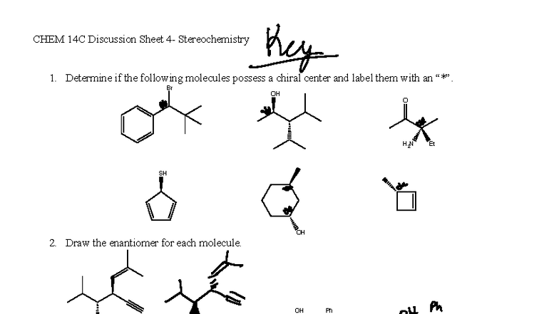 CHEM 14C Discussion Sheet: Stereochemistry & Chiral Centers - Studocu