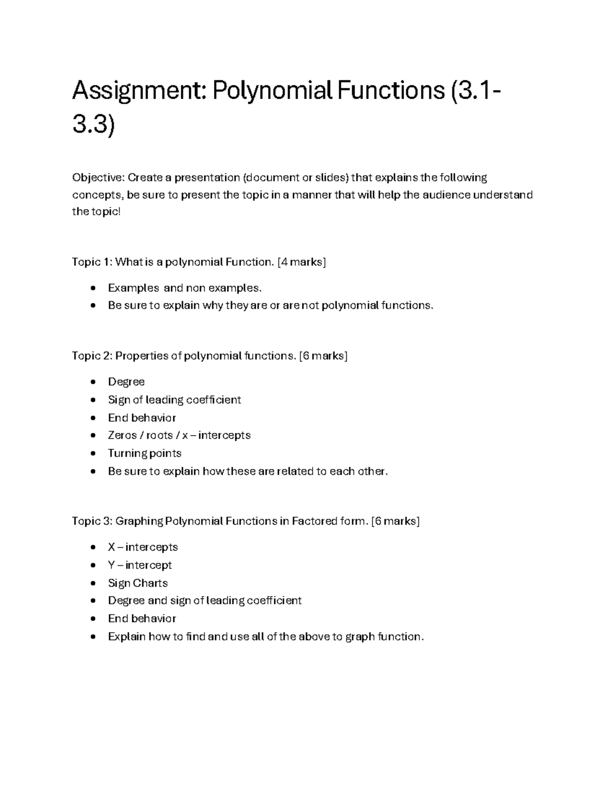 Assignment Polynomial Functions (3 - [4 marks] • Examples and non ...
