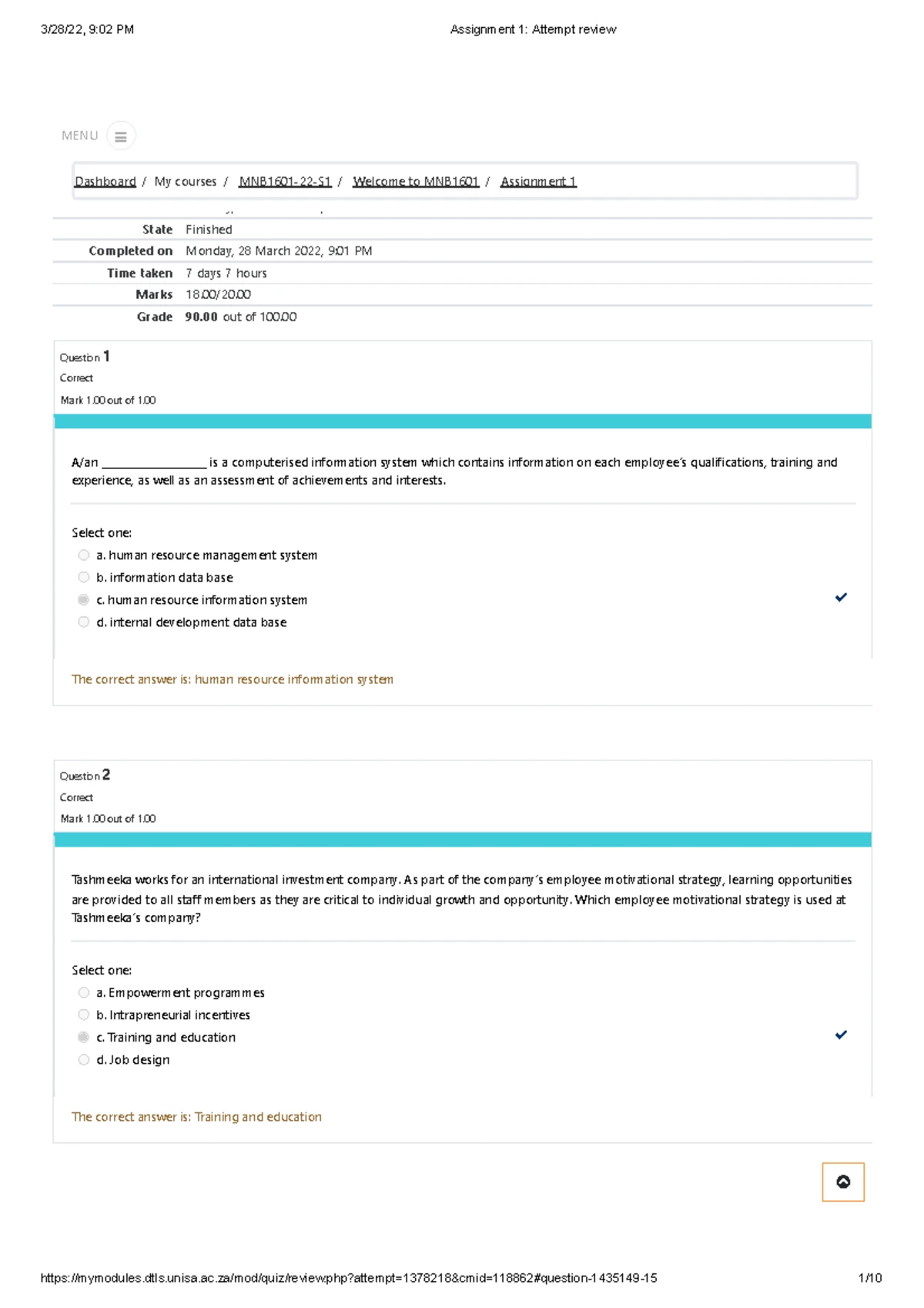 MNB1601 Assessment 5 Attempt review - MNB1601-23-S2 Welcome to MNB1601 Assessment 5 Started on ...
