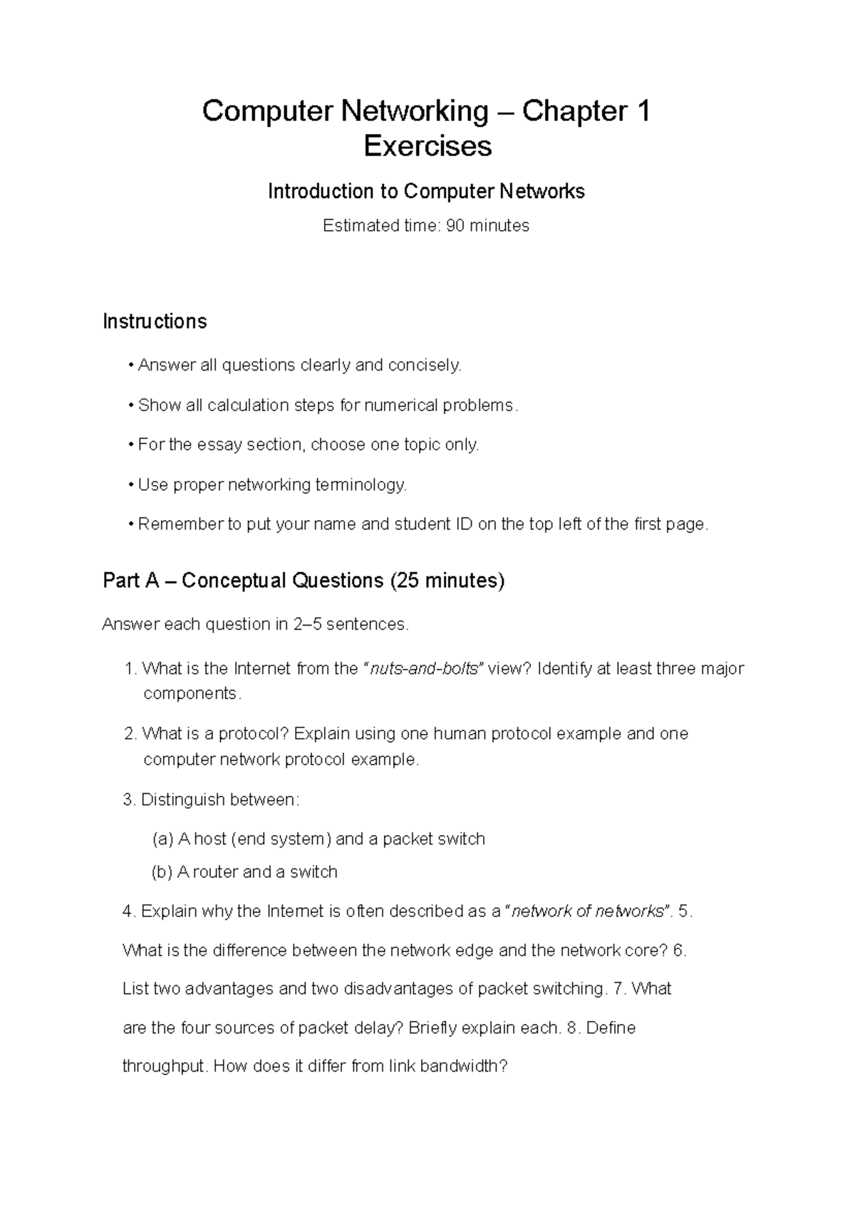 Computer Networks (CS101) Chapter 1 Exercises & Problems - Studocu