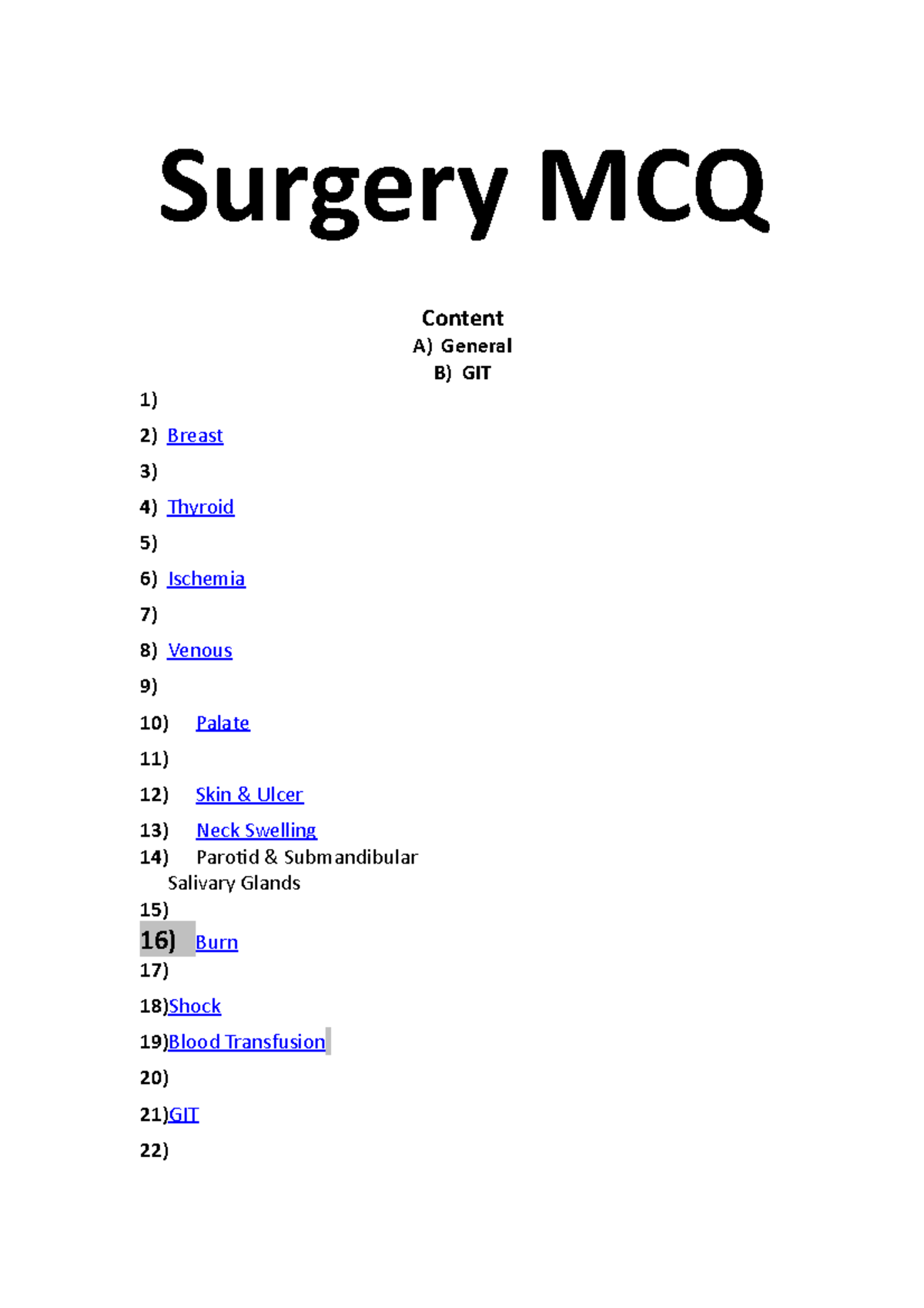 Surgery MCQ Bank: Comprehensive Questions for Surgical Studies - Studocu