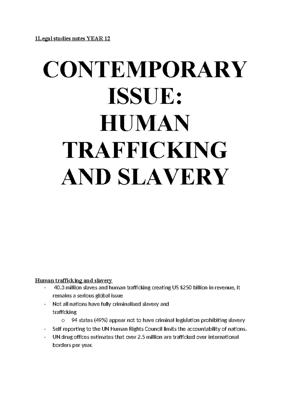 Legal Studies Notes Year 12: Contemporary Issues in Human Trafficking ...