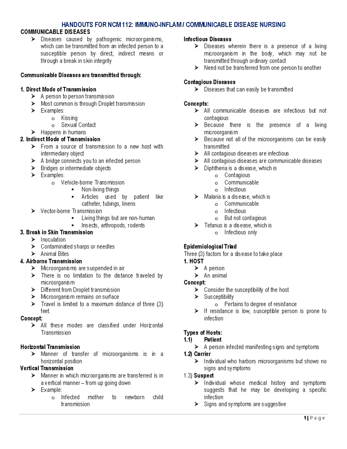 Communicable Diseases: Modes, Transmission, and Immunology Concepts ...