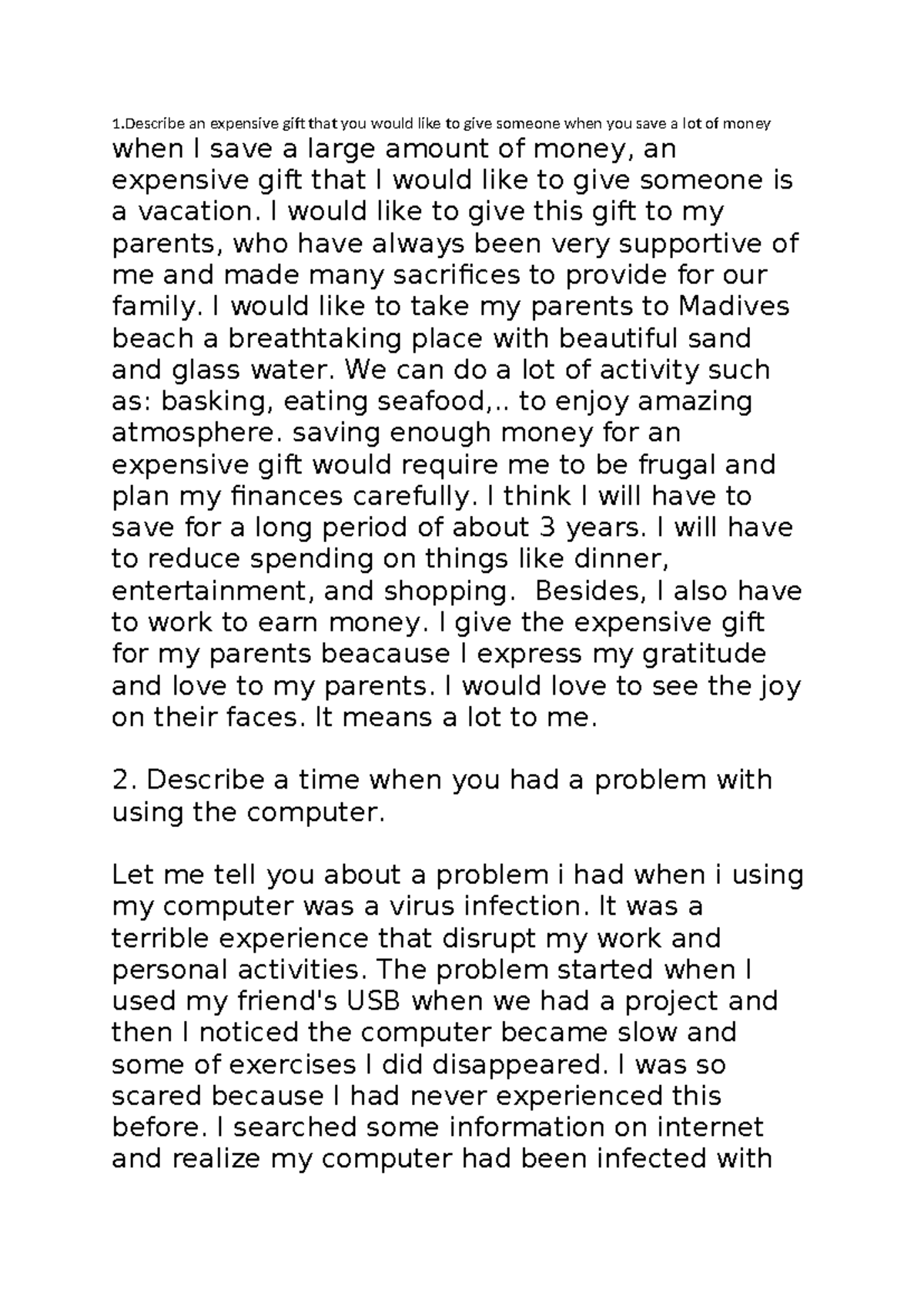 Essay Notes: Expensive Gift Ideas and Computer Issues - Studocu