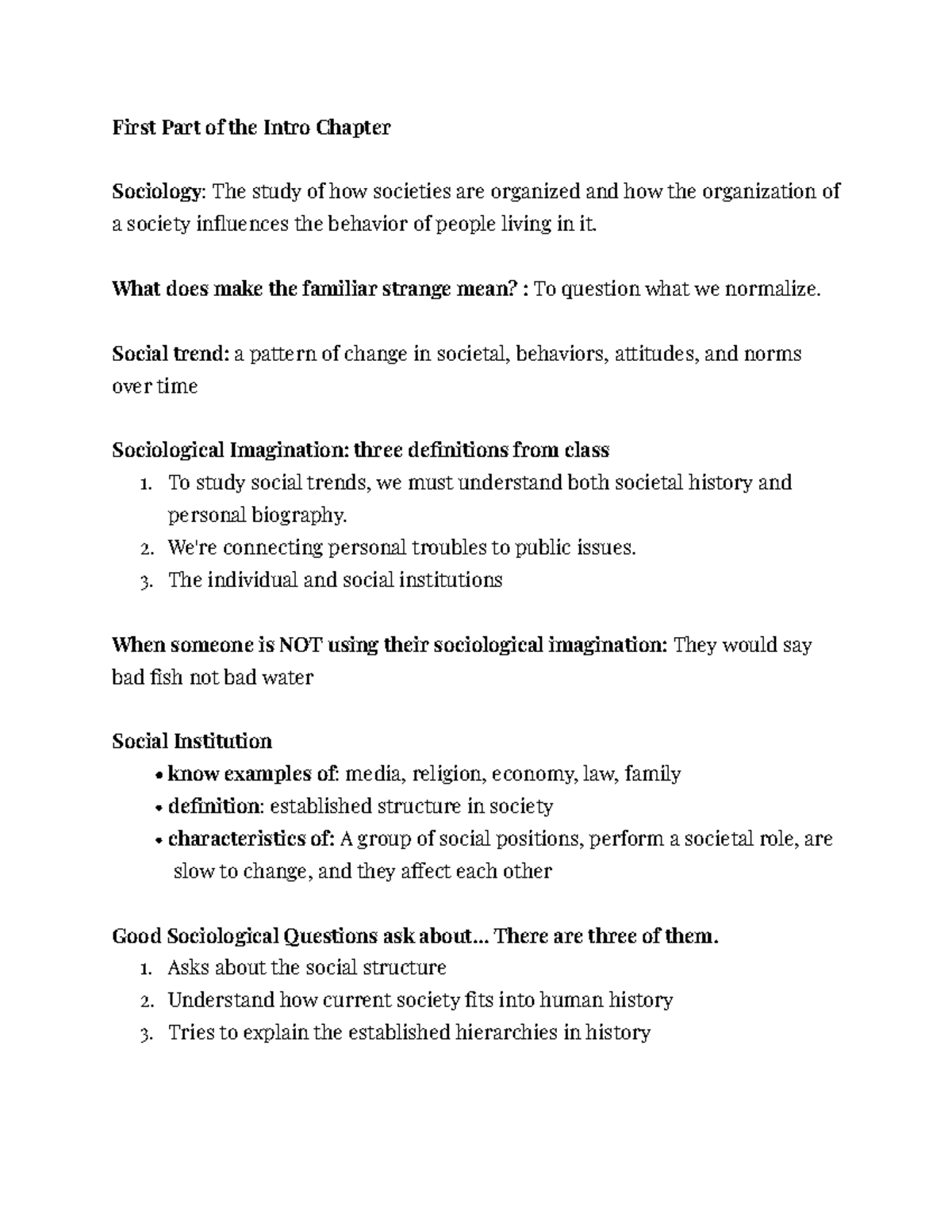 Sociology 101: Exam 1 Study Guide on Key Concepts & Theories - Studocu