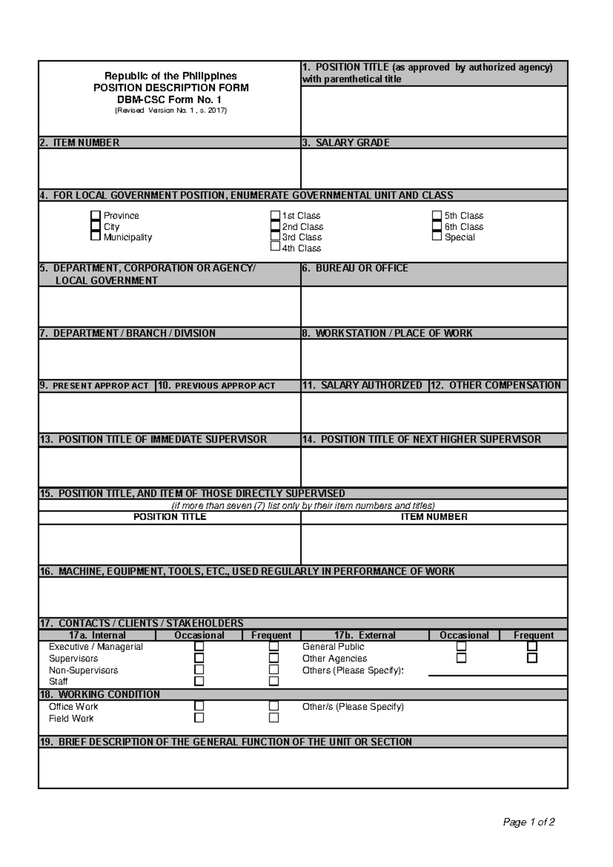 DBM-CSC Form No 1 - Comprehensive Position Description Details - Studocu
