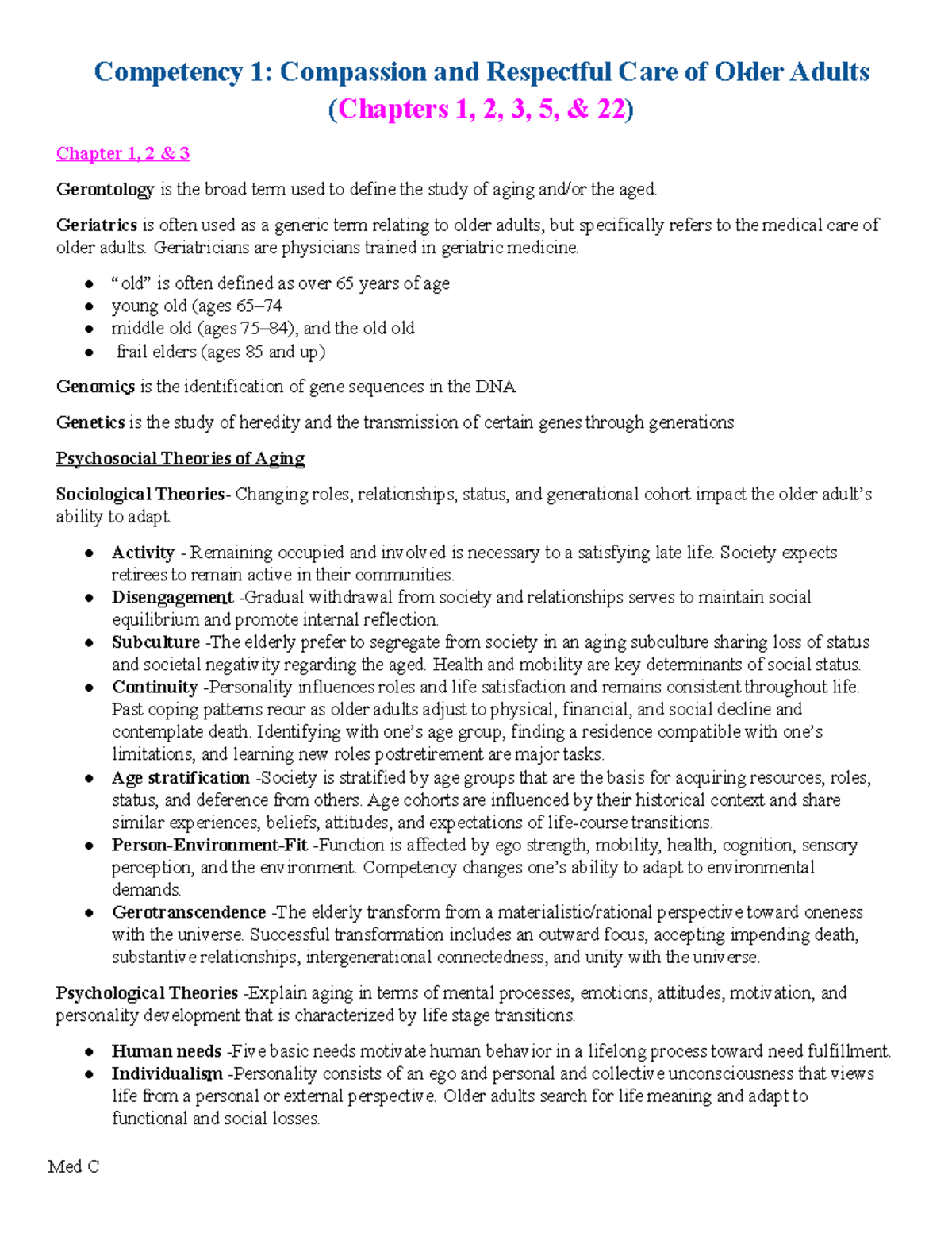 Compassionate Care of Older Adults Study Guide (NUR 202) - Studocu