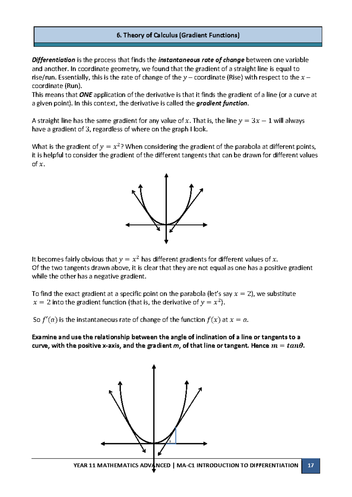 6. Year 11 Mathematics Advanced: Introduction to Differentiation - Studocu