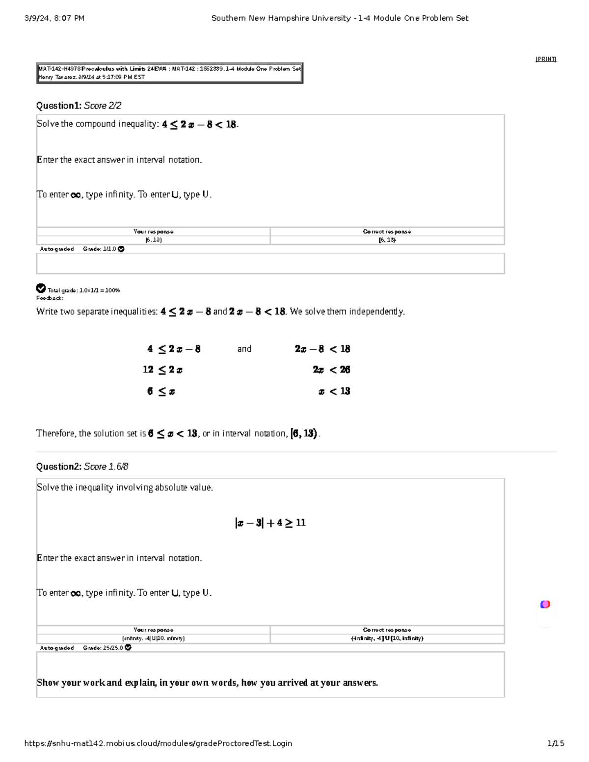 MAT-142-H4978 Precalculus Module 1 Problem Set Solutions - Studocu