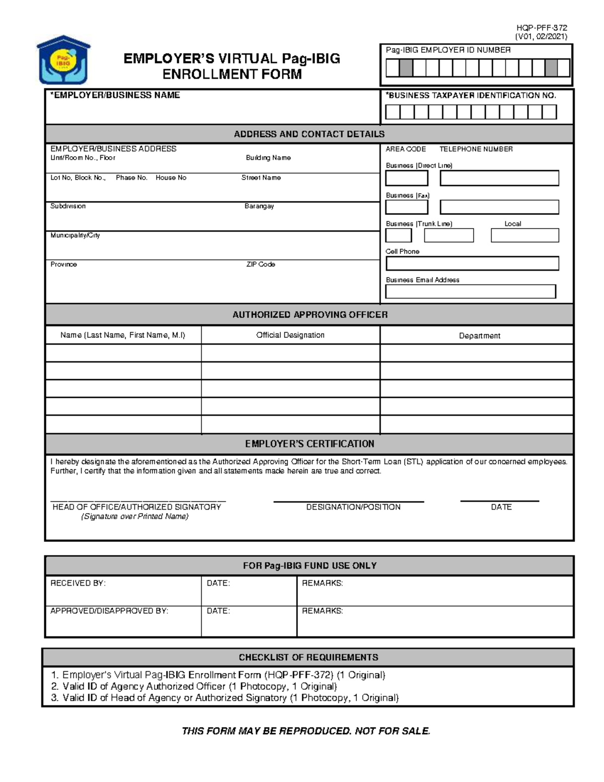 Employer's Virtual Pag-IBIG Enrollment Form (HQP-PFF-372) - Studocu