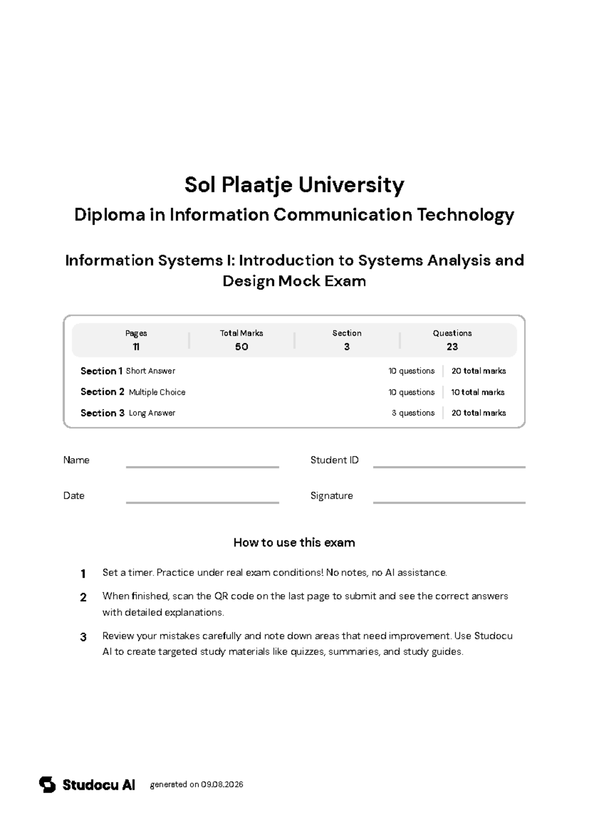 Information Systems I: Mock Exam on Systems Analysis - Studocu