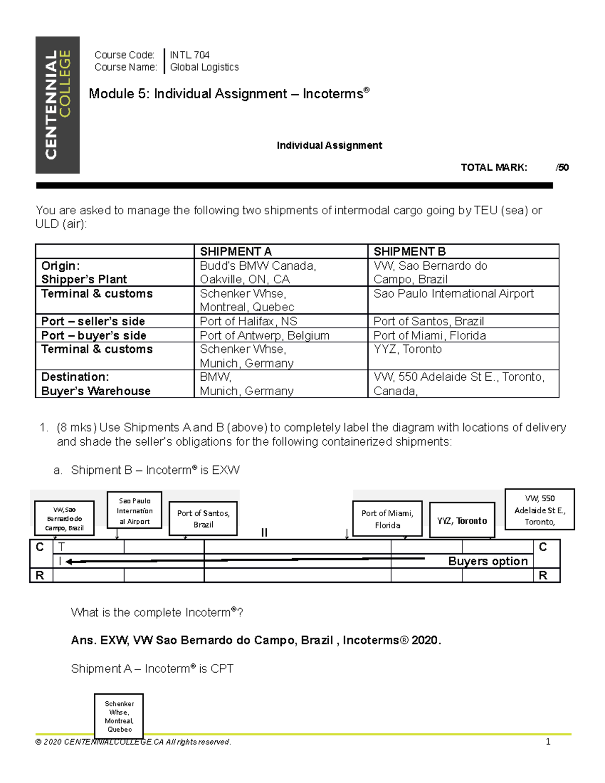 INTL 704: Module 5 Individual Assignment on Incoterms® 2020 - Studocu
