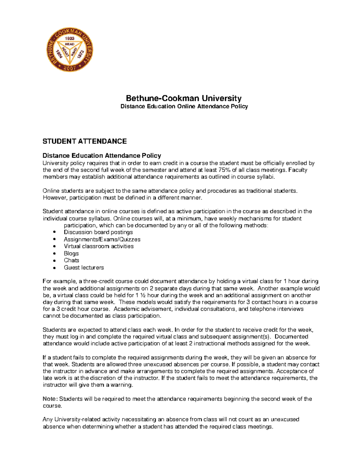 BCU Distance Learning Attendance Policy Overview JGG - Studocu