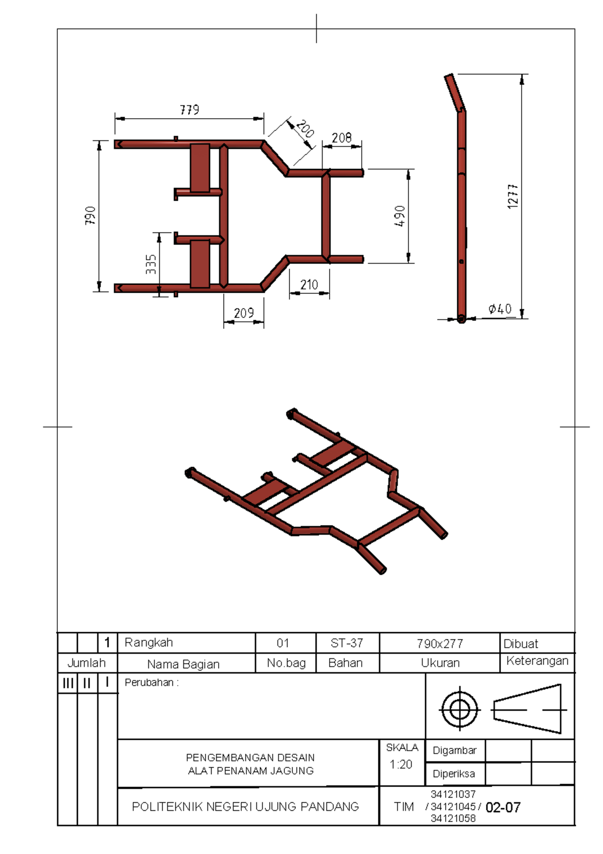 Rangkah Drawing v1 - Komponen alat tugas akhir - teknik mesin - Jumlah ...