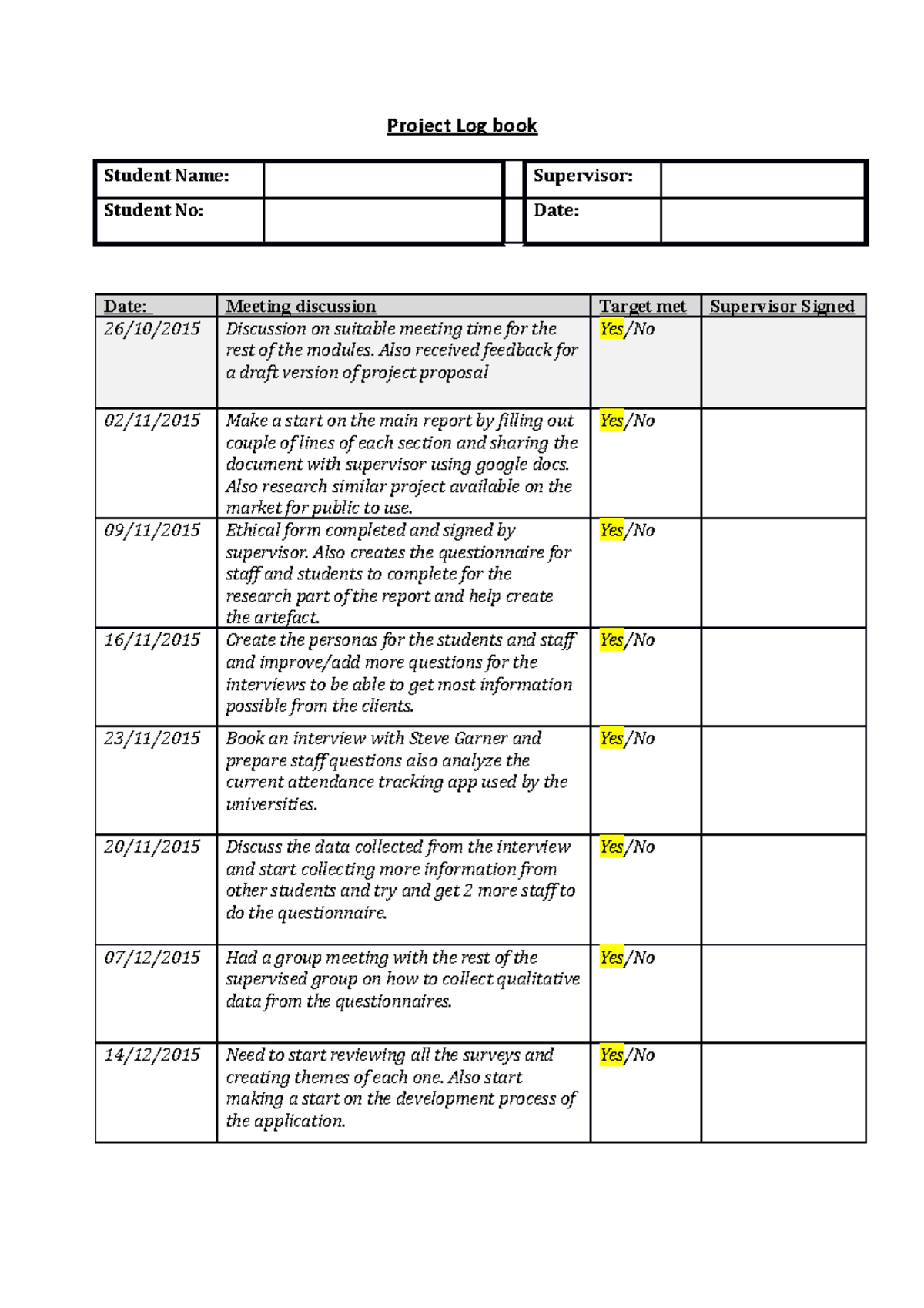 Project Log Book for Mandatory Coursework - Final Module Assessment ...