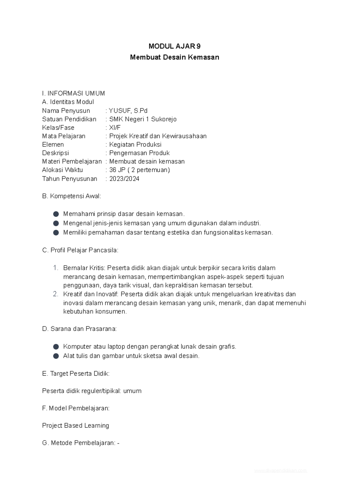 Modul Ajar XI/F: Membuat Desain Kemasan Produk Kreatif - Studocu