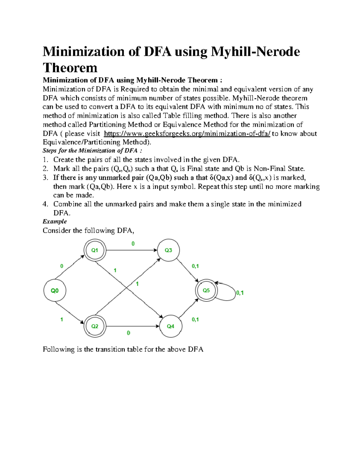 Minimization Of Dfa Using Myhill Minimization Of Dfa Using Myhill Nerode Theorem Minimization