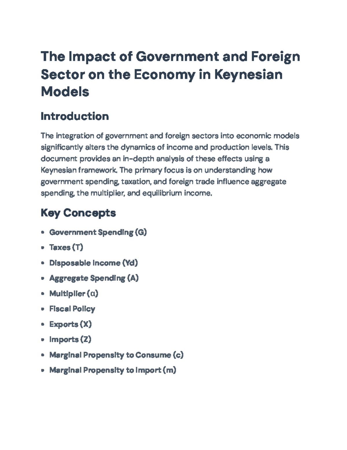 Keynesian Model Analysis: Government and Foreign Sector Effects - The ...