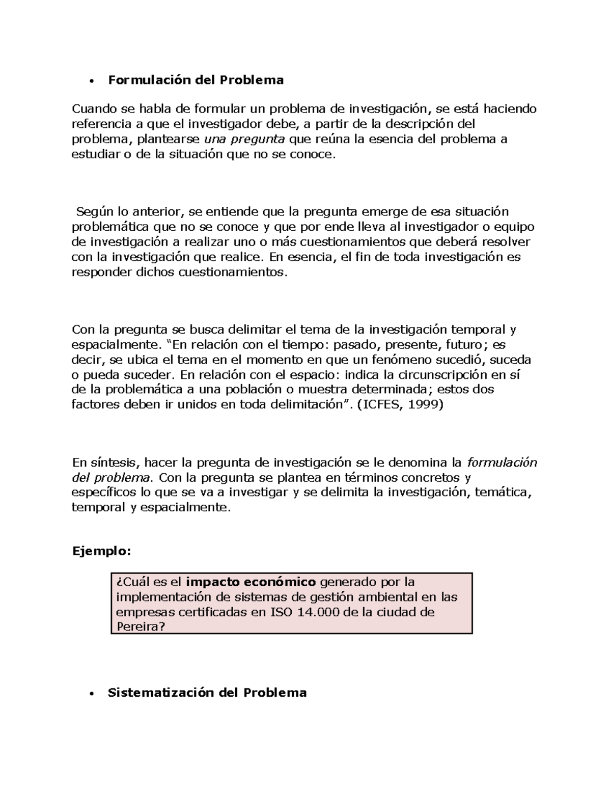 Formulación y Sistematización del Problema en Investigación - Studocu