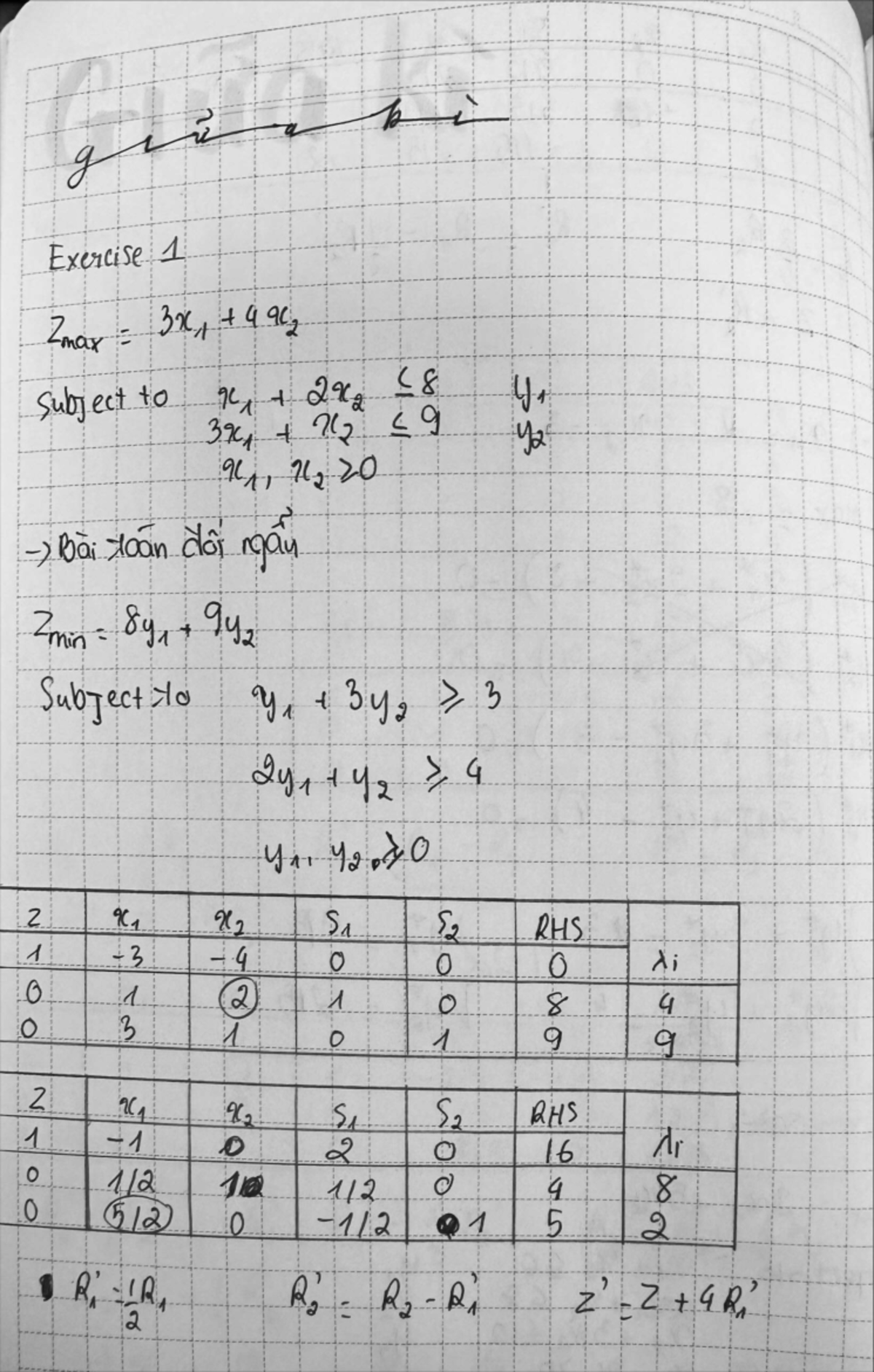 Duality Exercises - Bài Tập 9C1, 9C2, 9C3 - Studocu