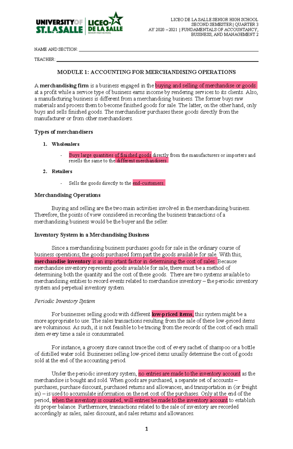 01 Introduction to Merchandising Operations-1 - SECOND SEMESTER ...