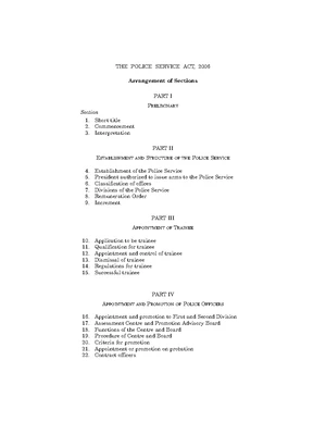 Police Service Regulations Overview (Act No. 38 of 1991) - Studocu