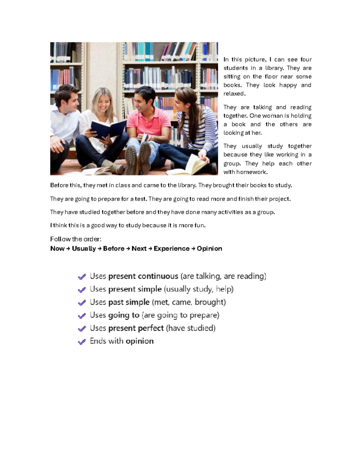 Picture Description Samples: Group Study in the Library - Studocu