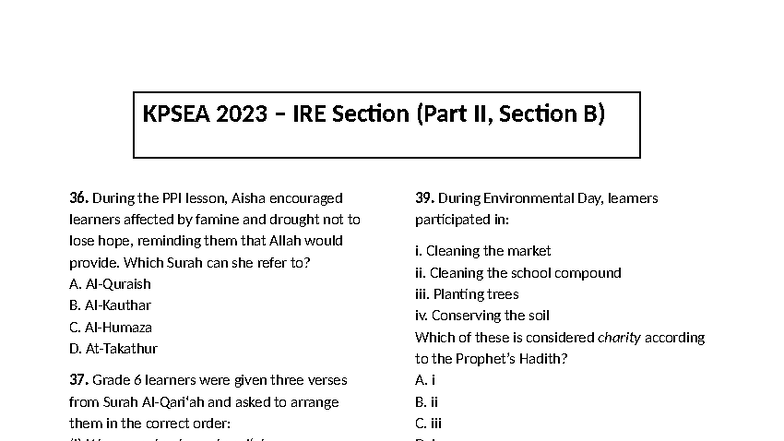 Kpsea 2023 IRE - Multiple Choice Questions and Answers - Studocu