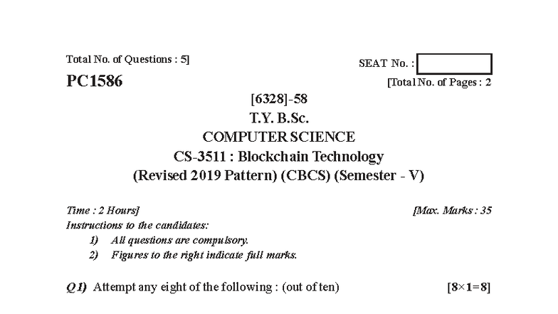 T.Y. B.Sc. Computer Science: Blockchain Technology PYQs (Sem V) - Studocu