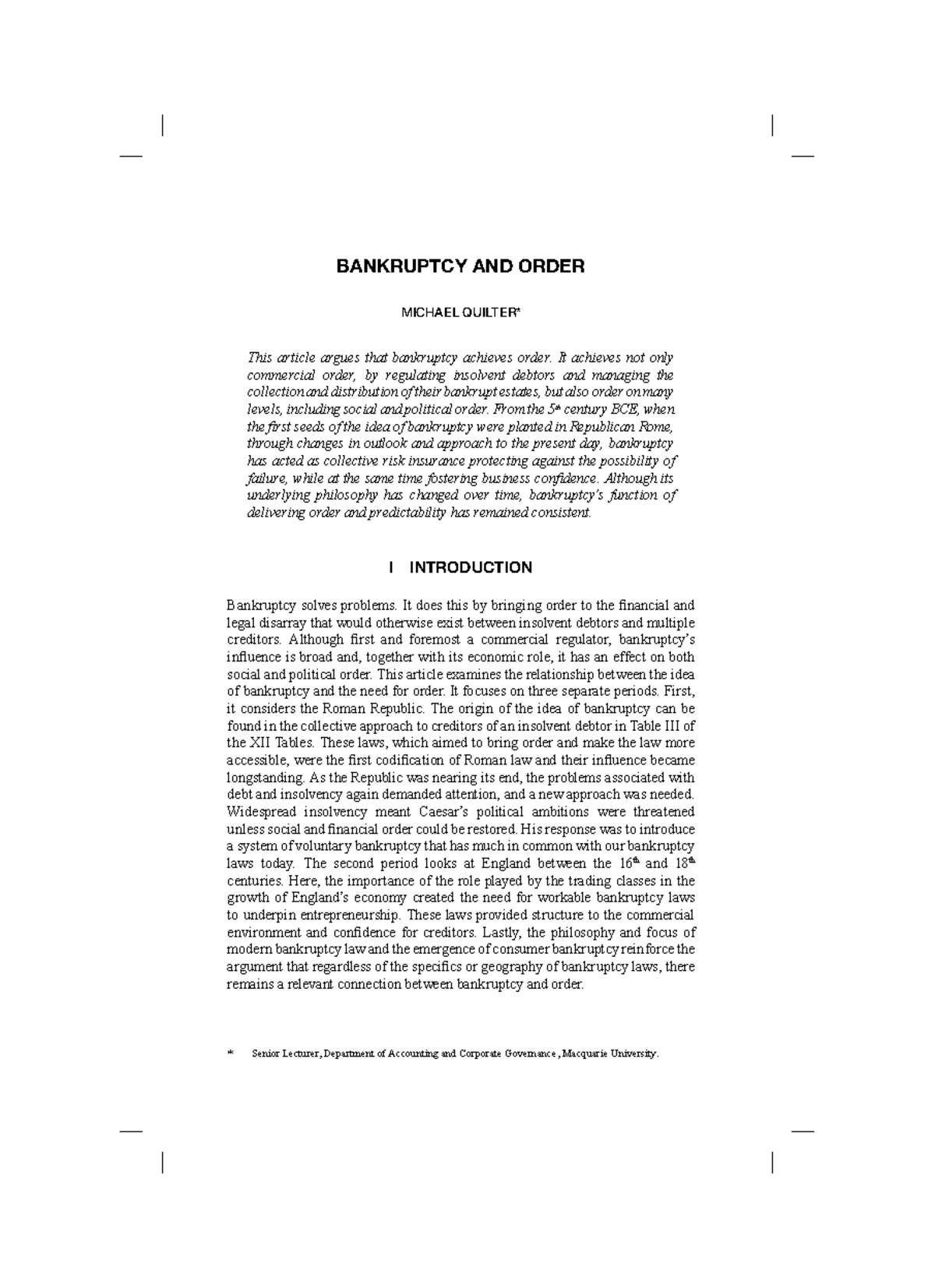 **Bankruptcy History and Its Role in Establishing Order: A Study ...