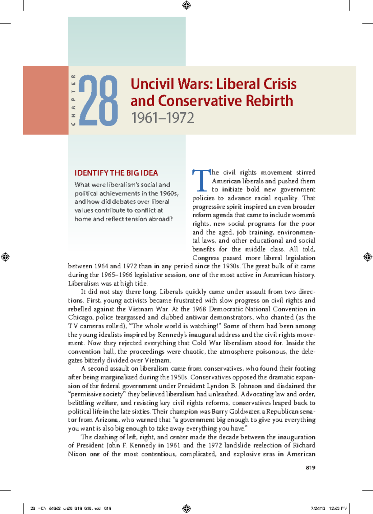 Liberal Crisis and Conservative Rebirth in America: 1961-1972 - 819 C h ...
