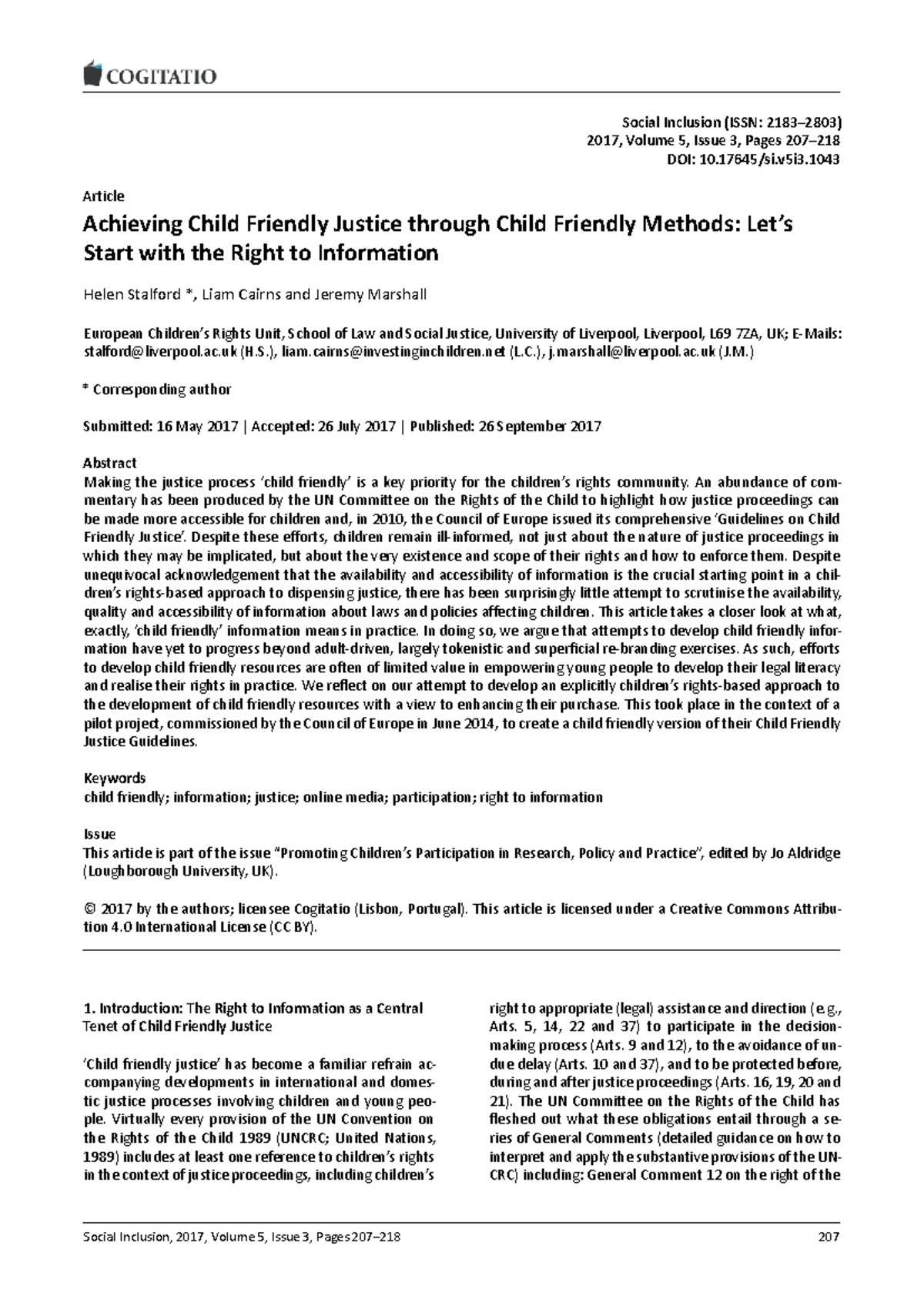 SI 5 (3) - Enhancing Child Friendly Justice: The Right to Information ...