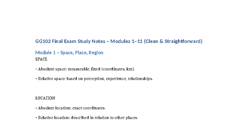 GG102 Final Exam Study Notes: Modules 1-4 Overview - Studocu