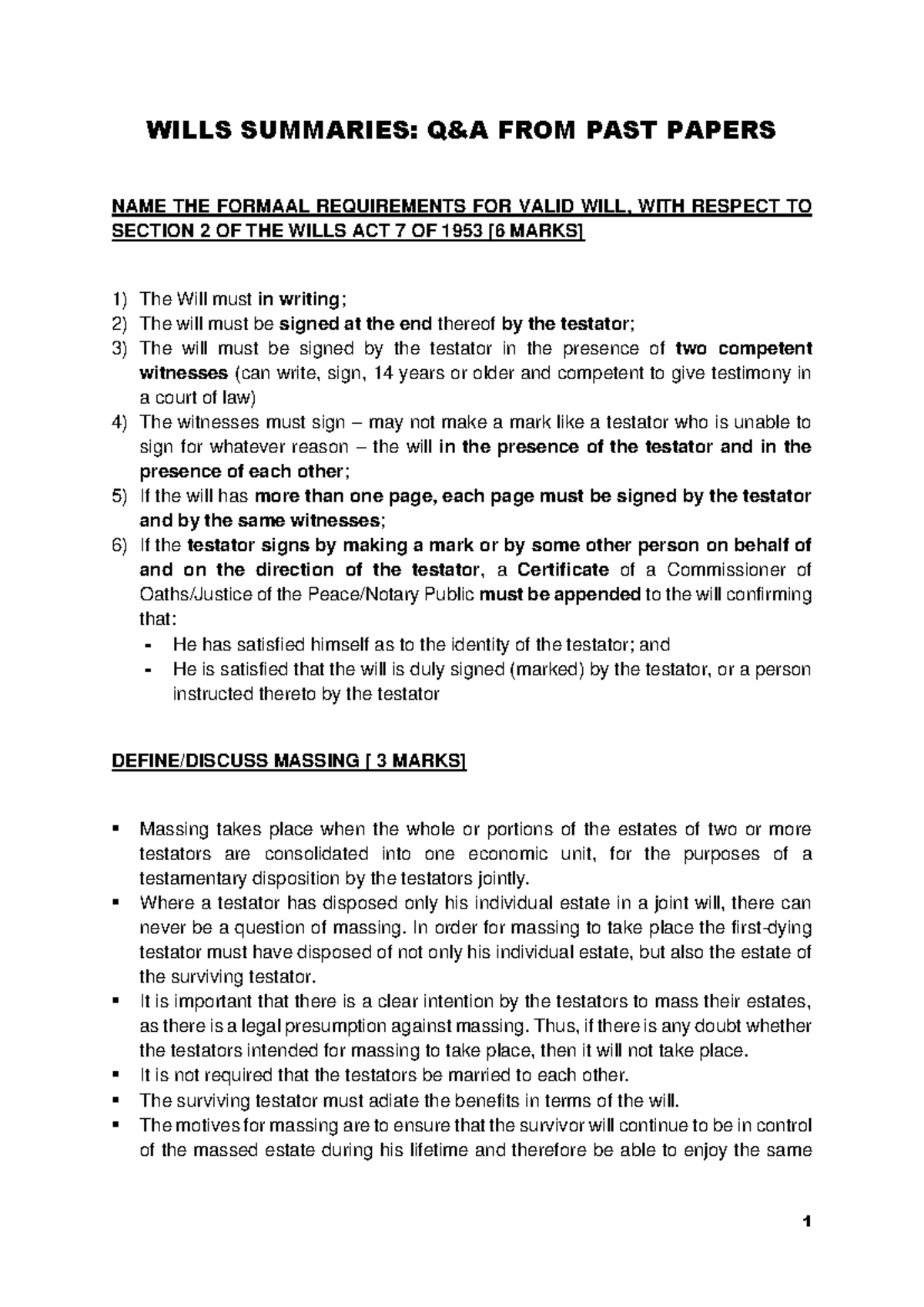 JTC 2023: Wills Act 7 of 1953 - Formal Requirements & Key Concepts ...