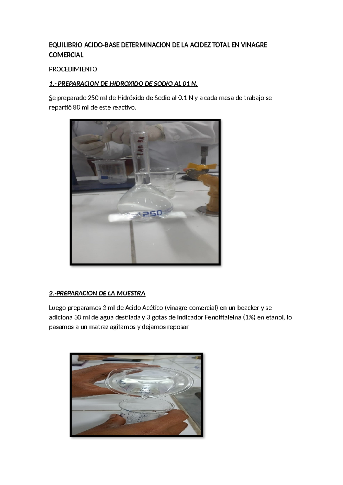 Procedimiento acido base - EQUILIBRIO ACIDO-BASE DETERMINACION DE LA ...