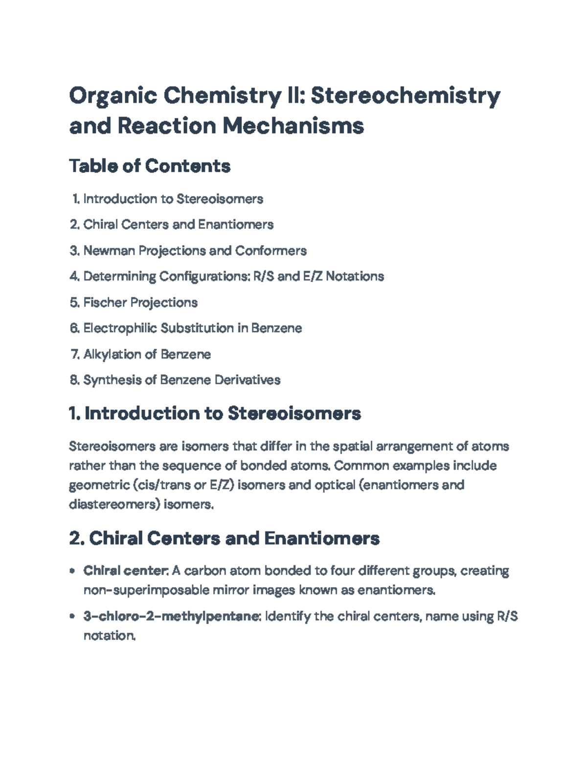 Organic Chemistry II SCPH 1325: Stereochemistry & Reaction Mechanisms ...