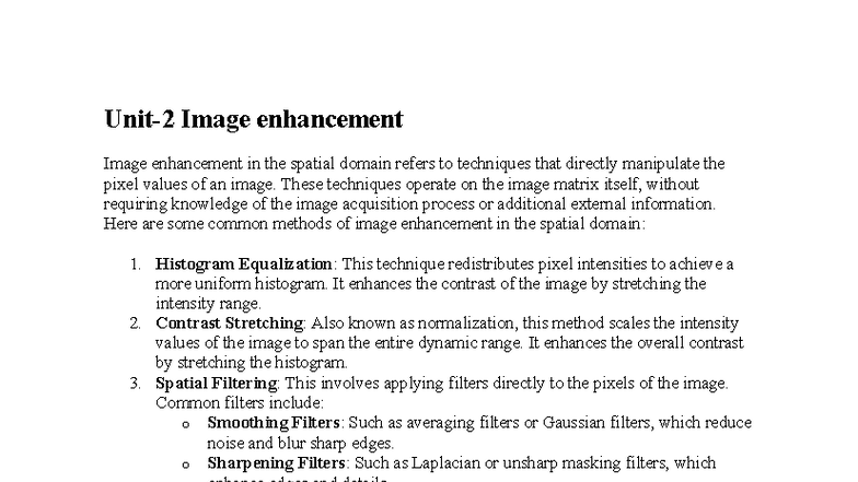Unit-2 DIP: Image Enhancement Techniques in Digital Image Processing - Studocu