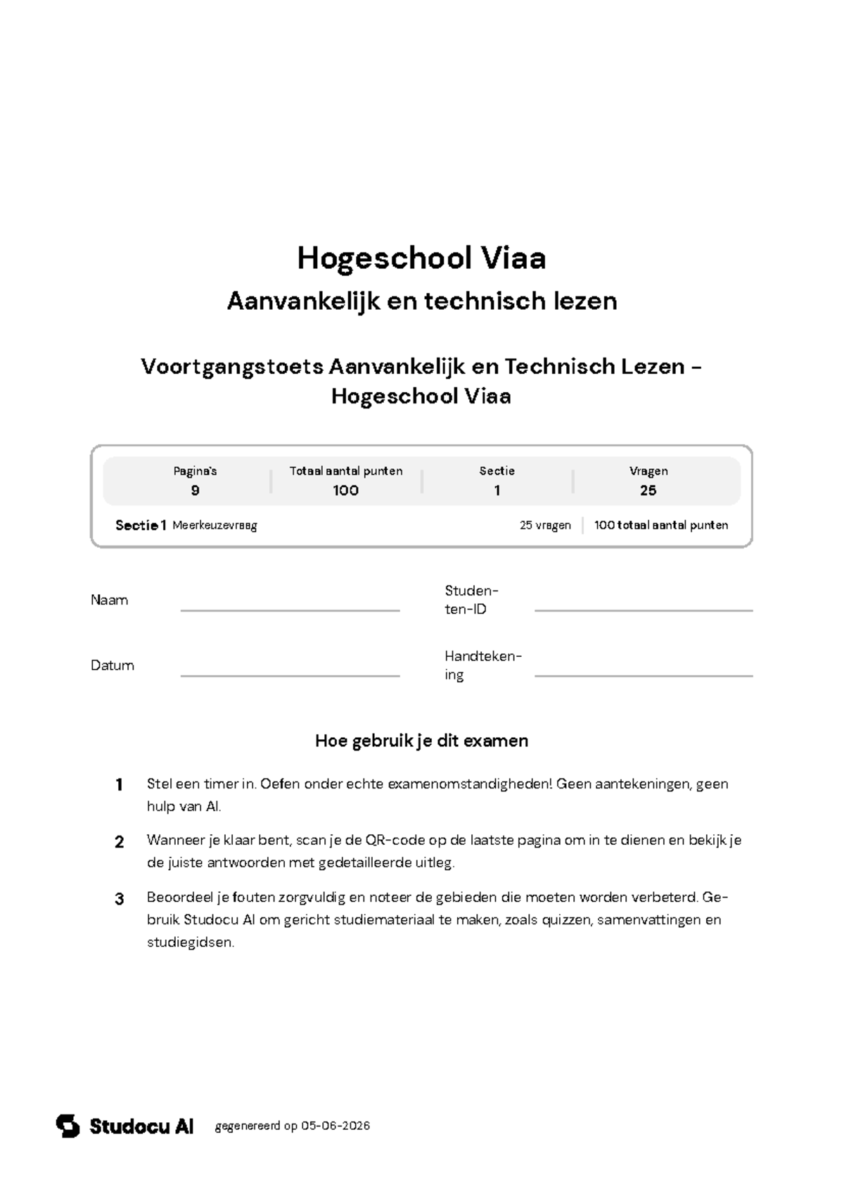 Voortgangstoets Aanvankelijk en Technisch Lezen - Pabo - Studeersnel