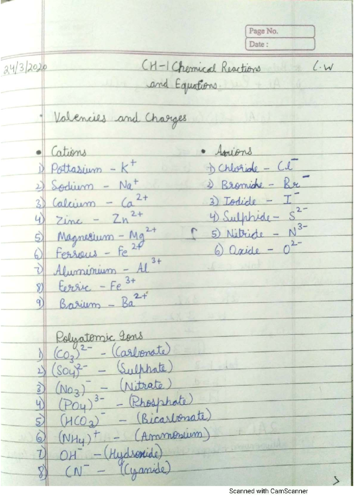CH-1: Chemical Reactions and Equations Study Notes - Studocu