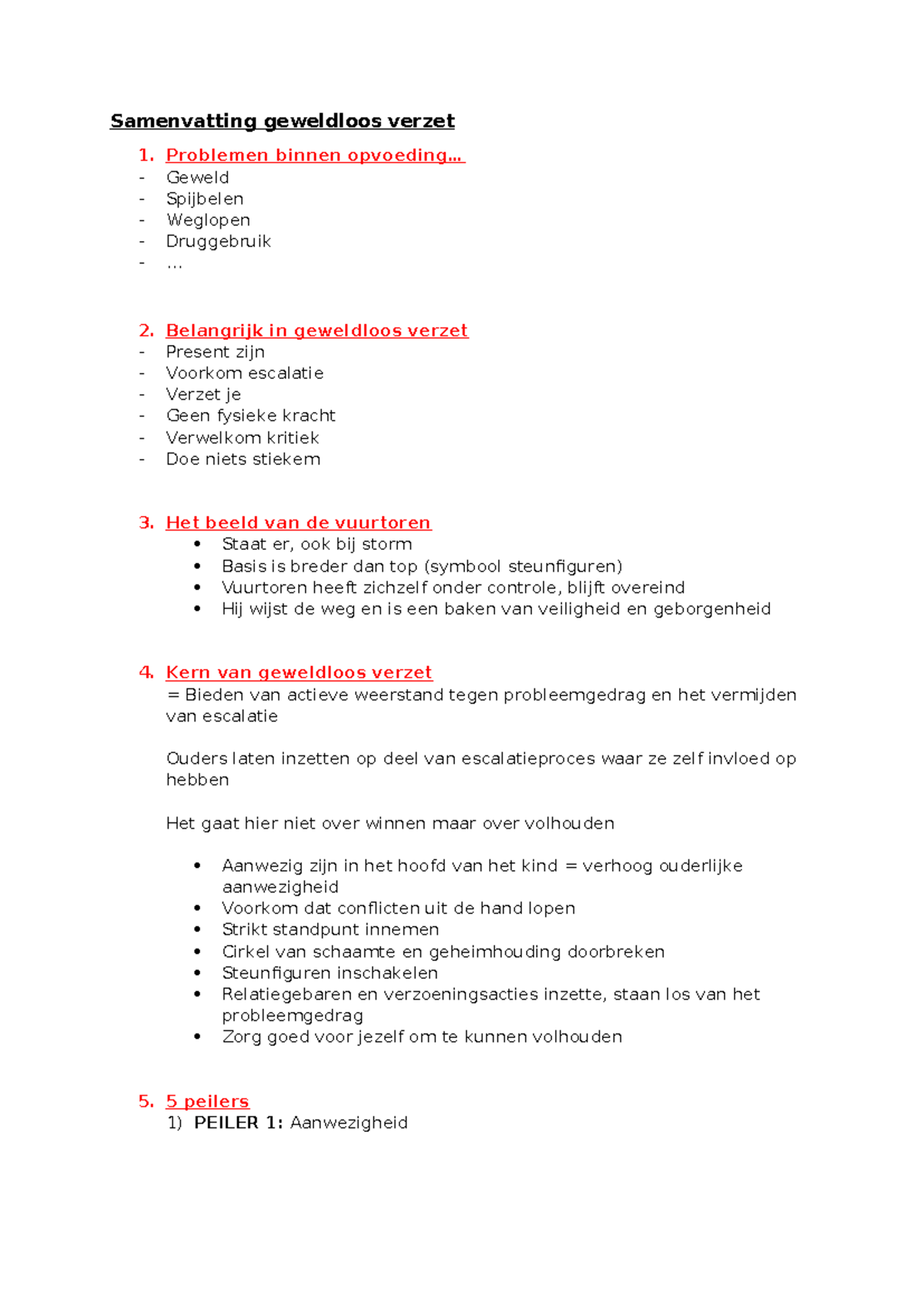Samenvatting Geweldloos Verzet in Pedagogie: Kernprincipes en 5 Peilers ...