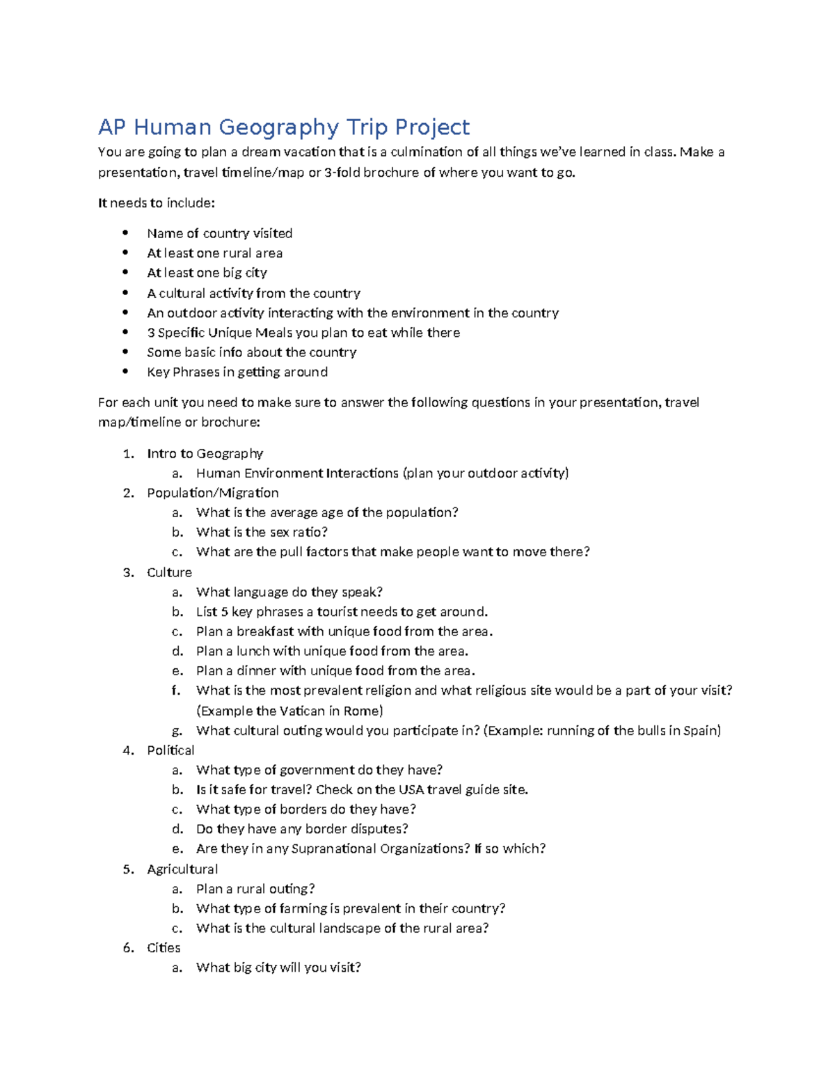 AP Human Geography Travel Project: Dream Vacation Planning - Studocu