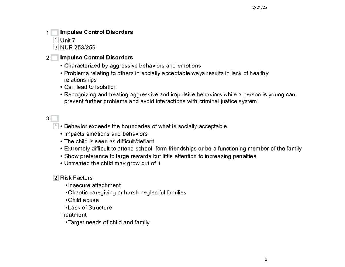 Impulse Control Disorders: Treatment & Assessment - NUR 253 Unit 7 ...