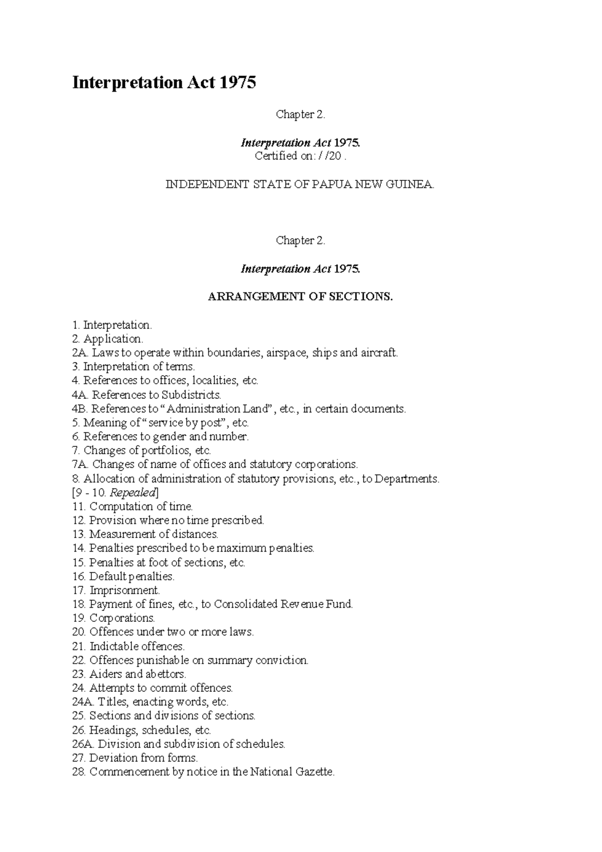 Interpretation Act 1975 - Chapter 2 Overview and Provisions - Studocu