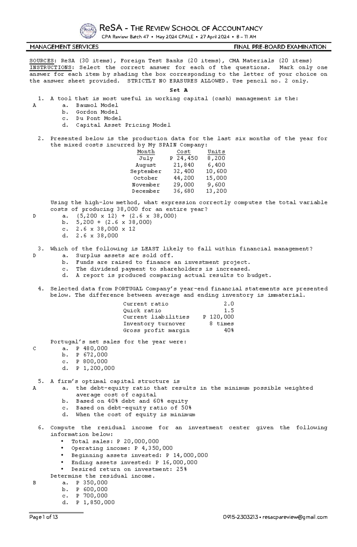 RESA-B47-MS-Final-Pre-Board-Exam-Review-April-2024 - Studocu