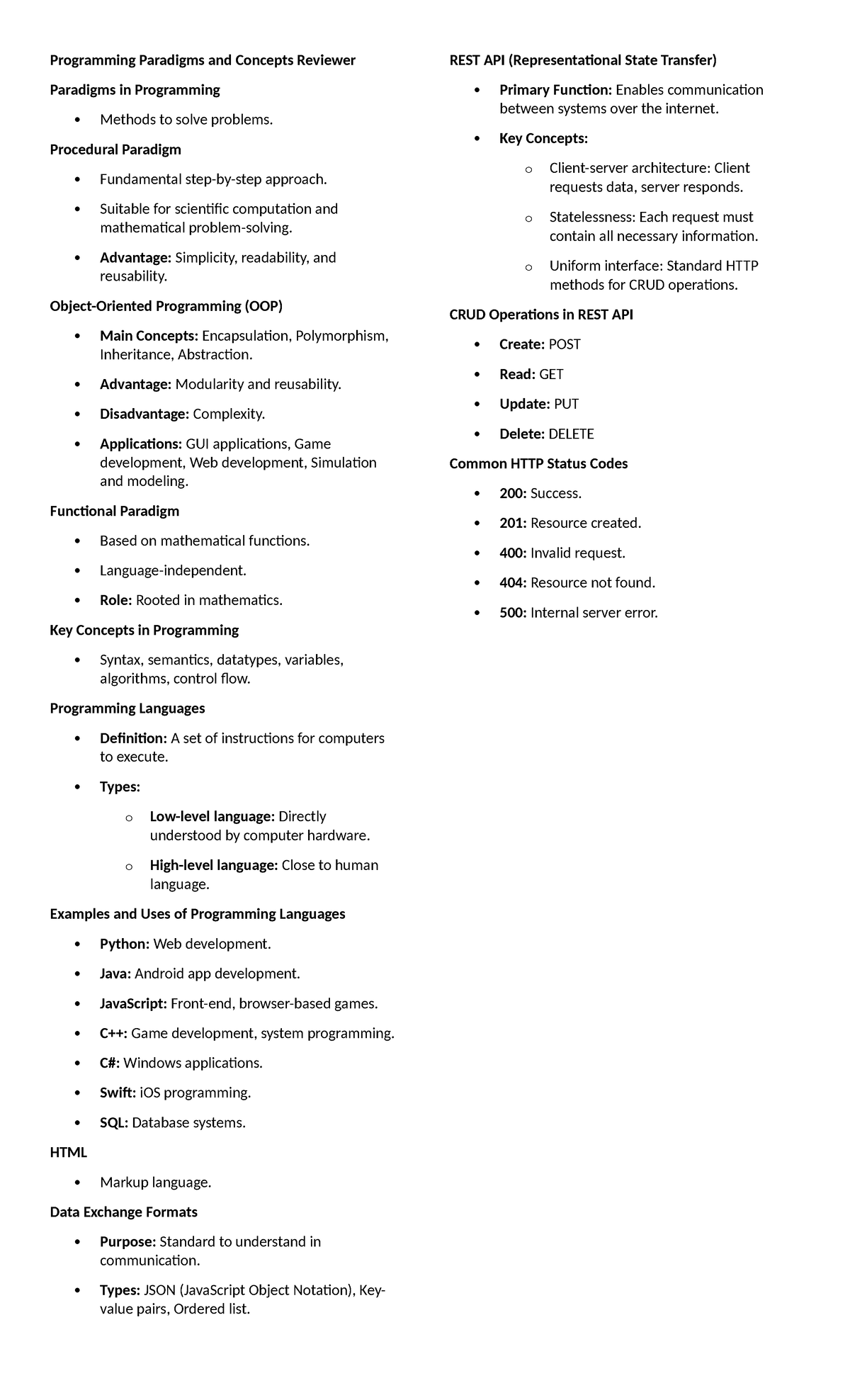 Programming Paradigms & Concepts Review - CS101 Final Exam Guide - Studocu