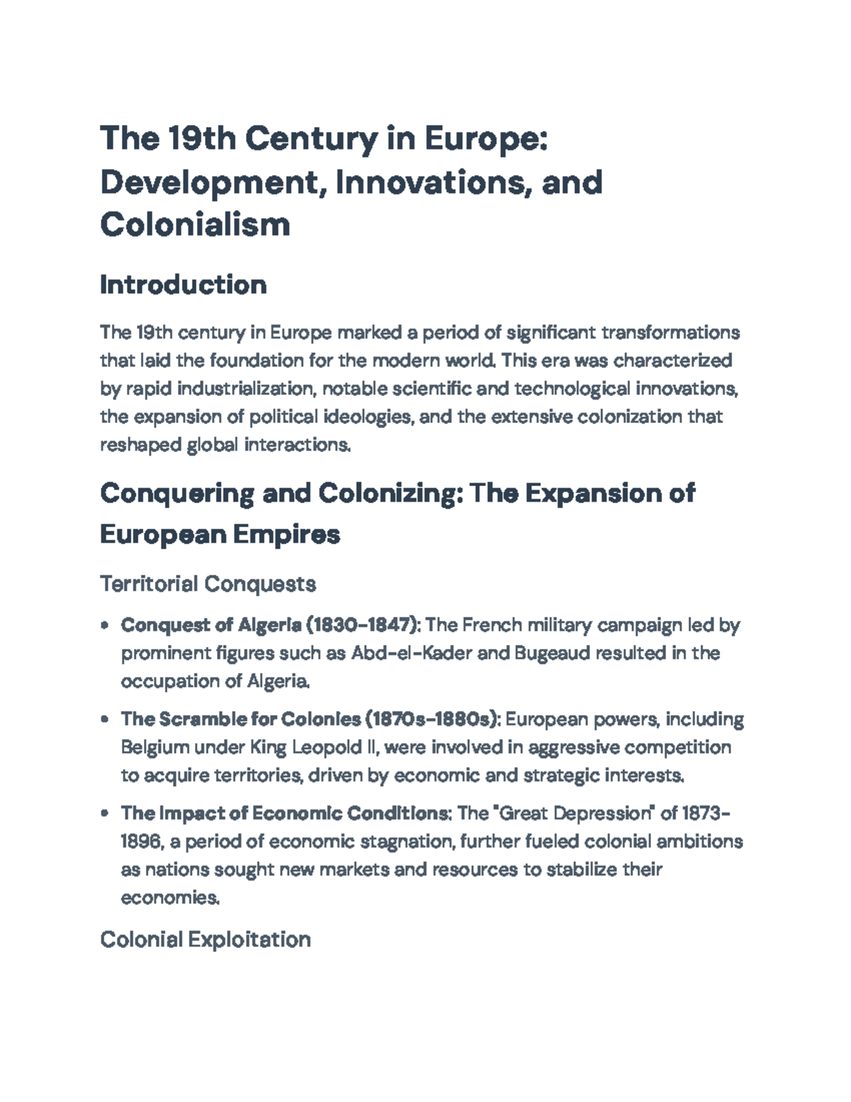 The 19th Century in Europe: Transformations, Colonialism, and ...