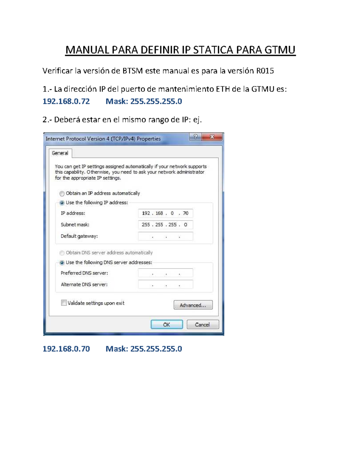 Manual para Configurar IP Estática en GTMU - Versión R015 - Studocu
