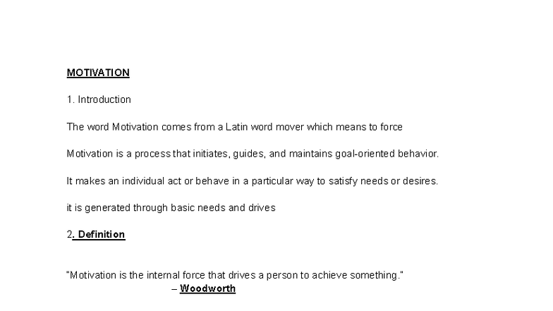 Motivation - Psychology Notes for 1st Semester Students - Studocu