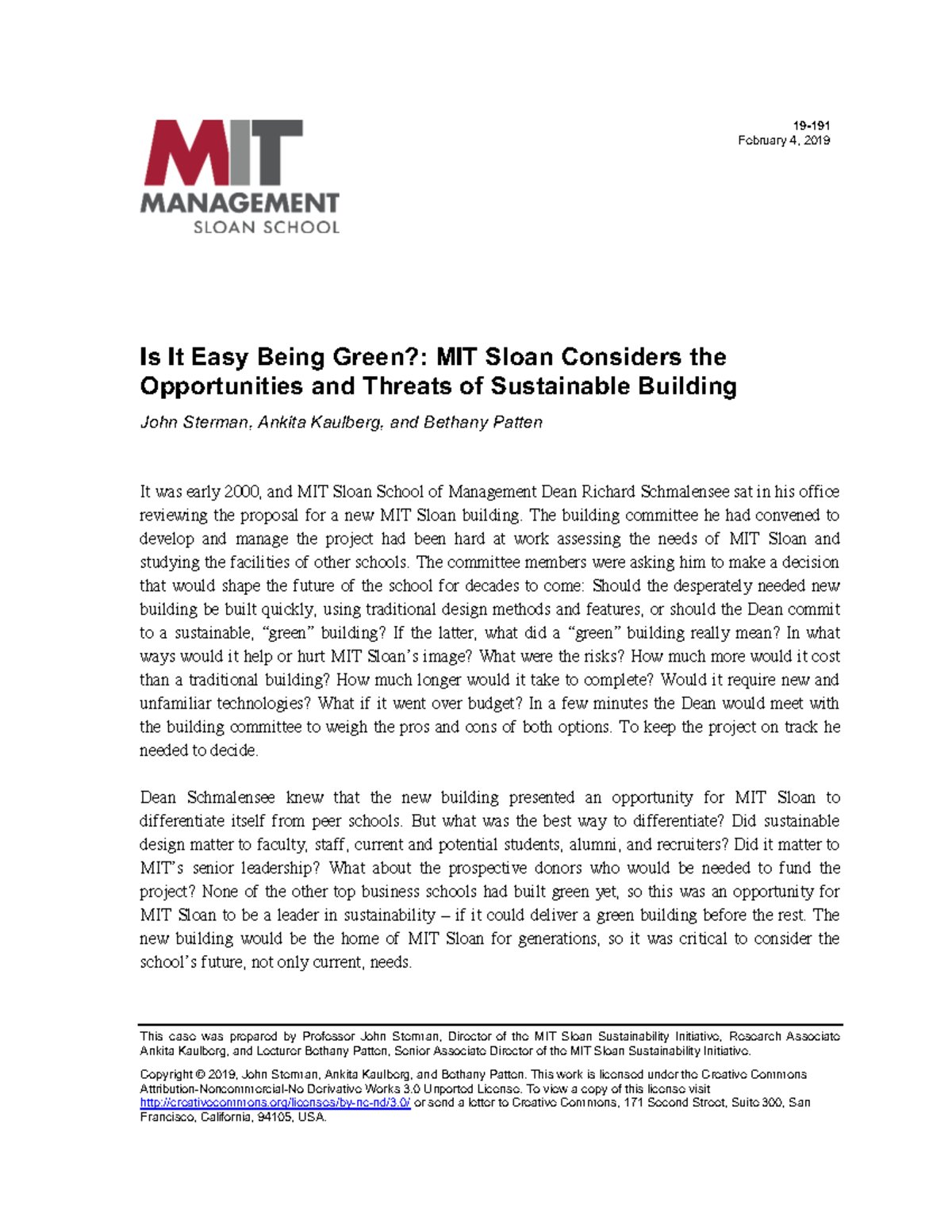 MIT Sloan Case Study: Opportunities & Threats of Sustainable Building ...