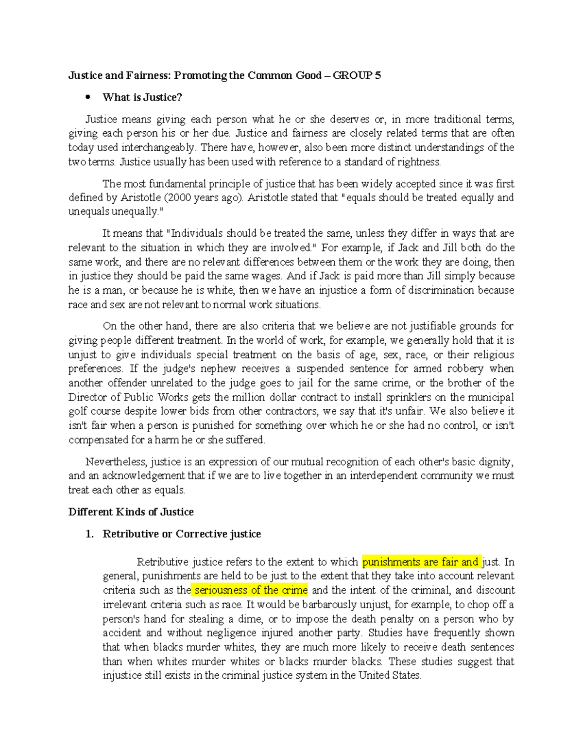 Justice and Fairness: Promoting Common Good in G5 & G6 Contexts - Studocu